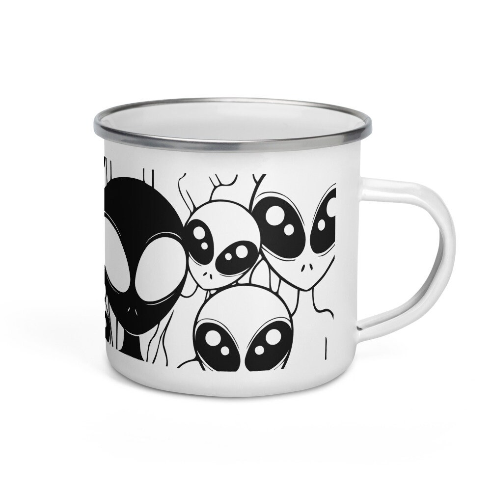 Alien Enamel Mug, Fun UFO Campfire Coffee Mug, Cosmic Aliens Camper Tea ...