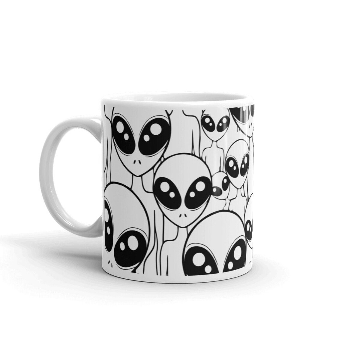 Alien White Glossy Mug, Fun Ufo Coffee Cup, Cosmic Aliens Tea Mug, ET ...