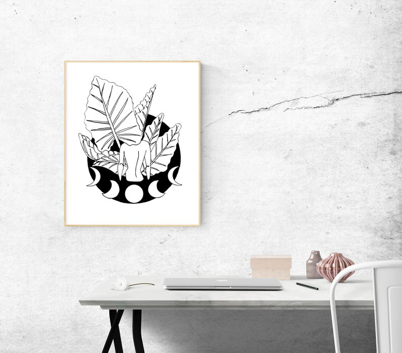 Mother Earth Art Print Moon Phases Poster Full Moon Wall - Etsy