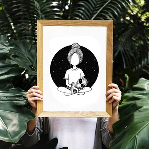 Alien Friend Art Print, Outer Space Wall Decor, Cosmic Illustration ...