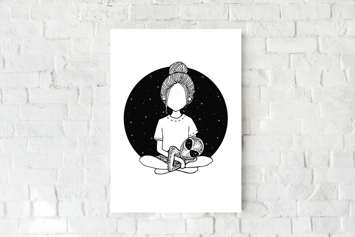 Alien Girl Art Print, Outer Space Poster, Celestial Illustration Room ...