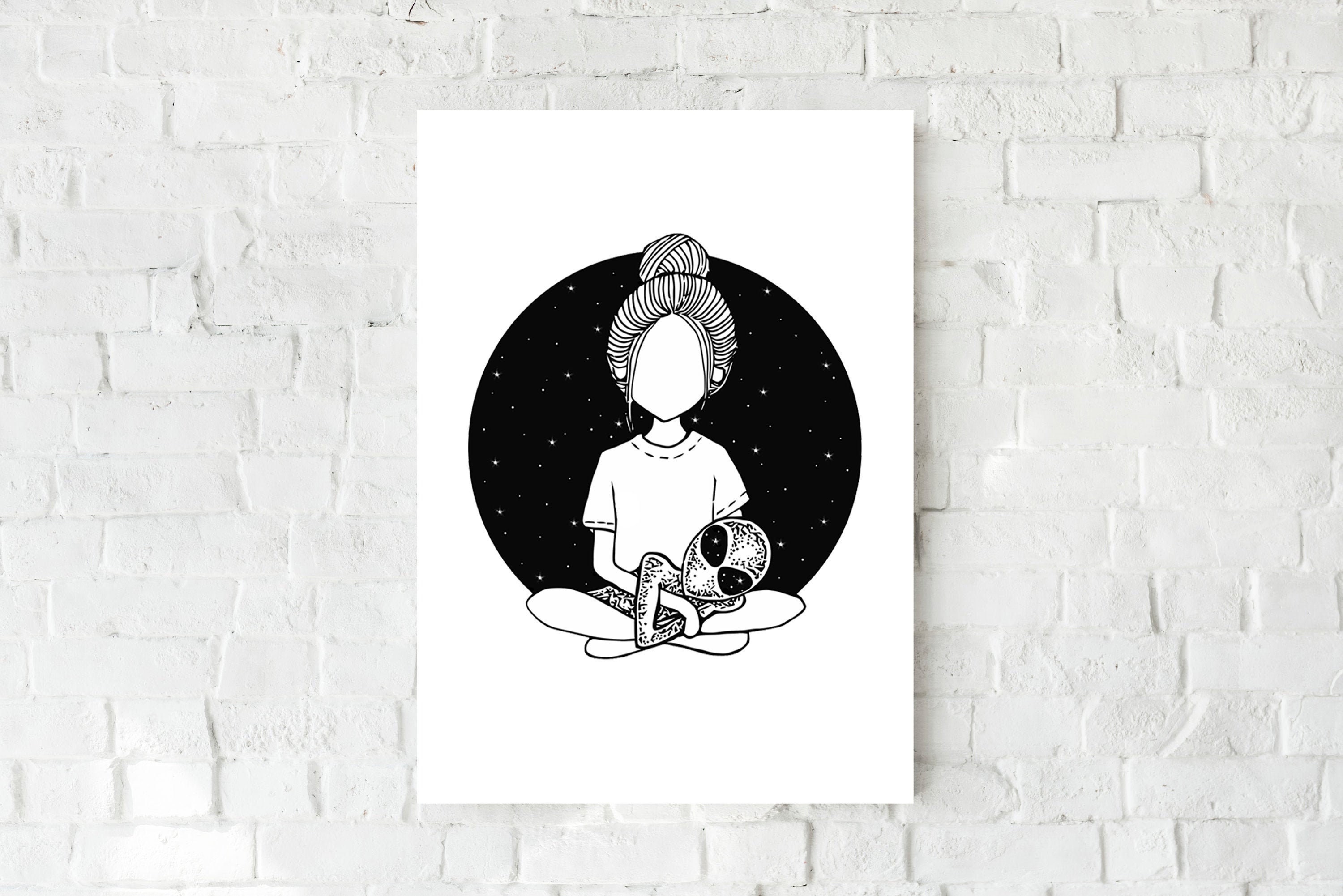 Alien Friend Art Print Outer Space Wall Decor Cosmic - Etsy