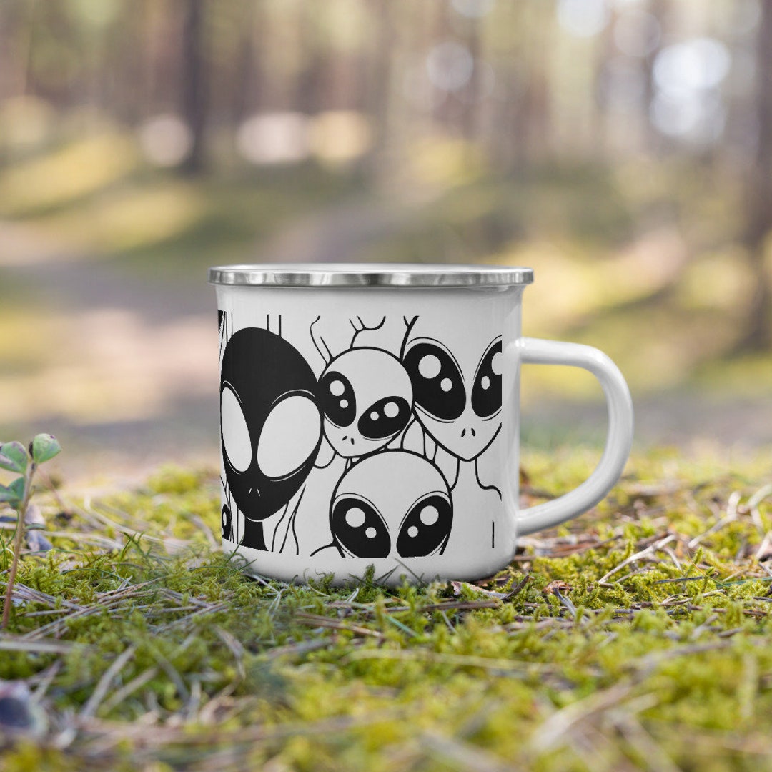 Alien Enamel Mug, Fun UFO Campfire Coffee Mug, Cosmic Aliens Camper Tea ...