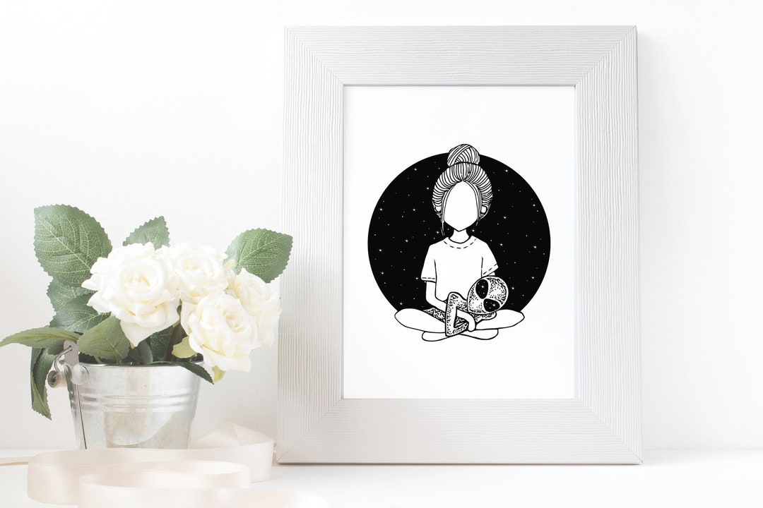 Alien Friend Art Print, Outer Space Wall Decor, Cosmic Illustration ...