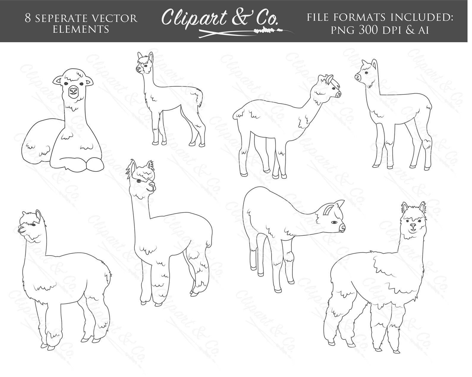 Llama Alpaca Clip Art, Animal SVG Clipart 30 Vector Images, Cactus Clip ...