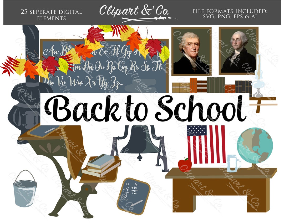 Back to School Antique Clipart Design Elements 25 Vector Images, Fall ...