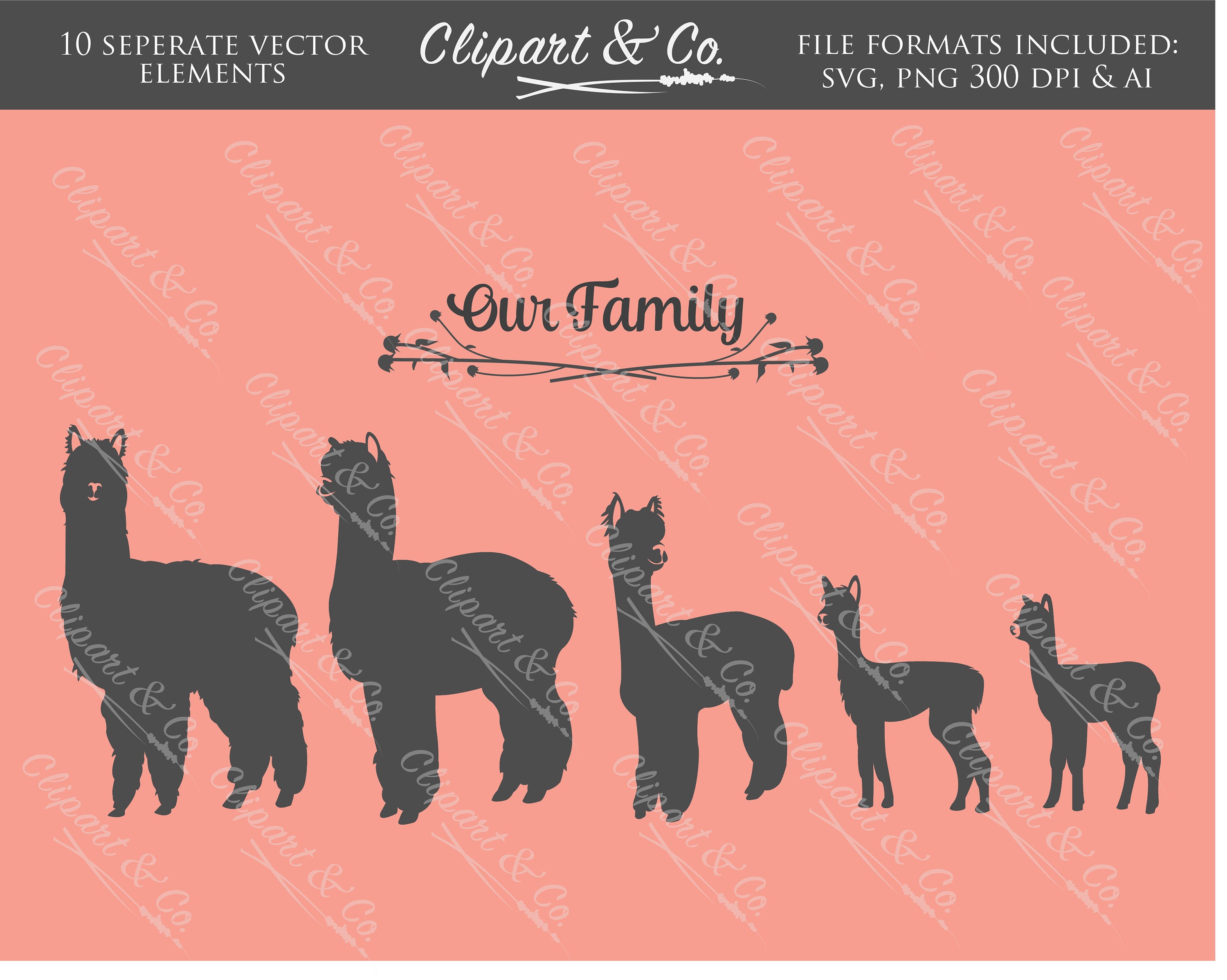 Llama Alpaca Clip Art, Animal SVG Clipart 30 Vector Images, Cactus Clip ...