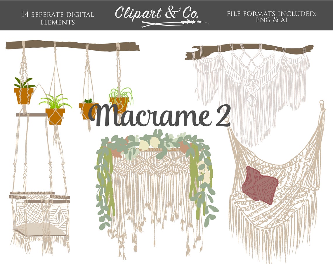 Macrame Vector Boho Clipart Macrame Patterns Vector | Etsy