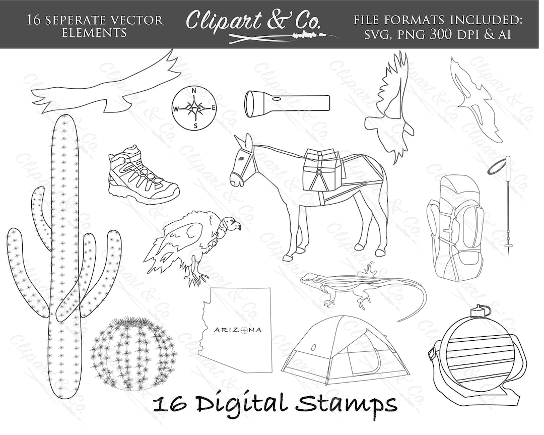 Grand Canyon Outline Clip Art 16 Vector Images Digital Stamps Line Art ...