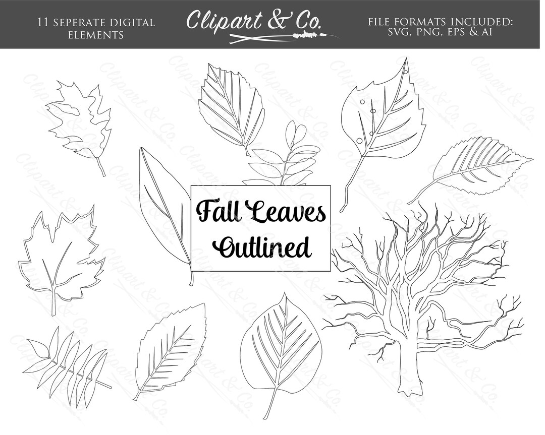 Fall Leaf Clipart SVG, Tree Clip Art Digital Stamps, Vector Images ...
