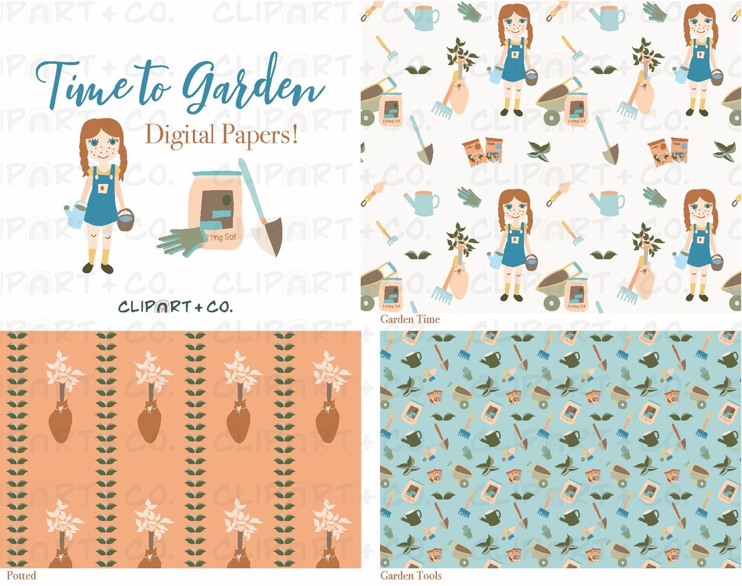 Garden Digital Papers, Spring Garden Clipart Bundle, Garden Girl SVG ...
