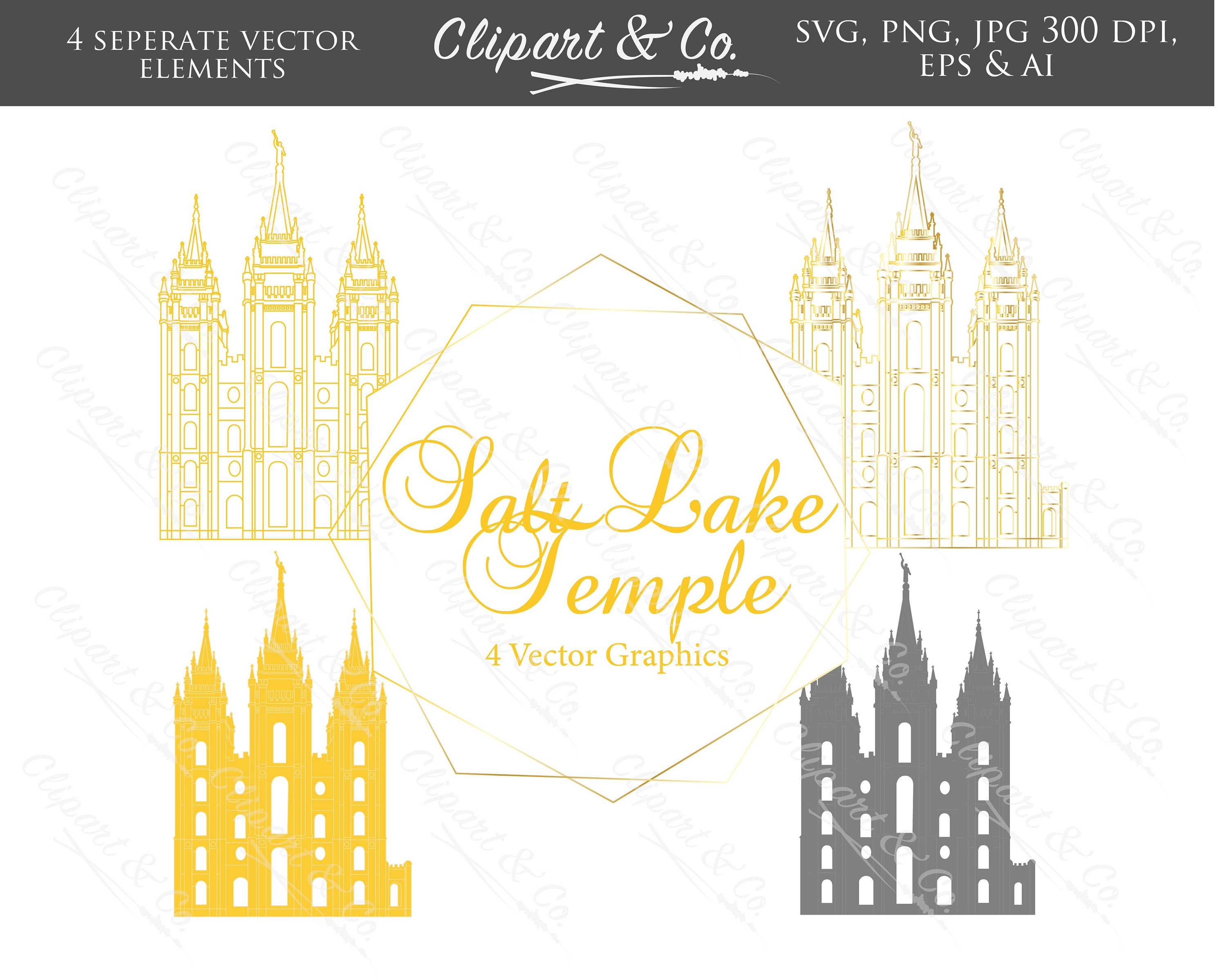 Salt Lake Temple Clipart - LDS Temple Art Gold - Salt Lake City Temple ...