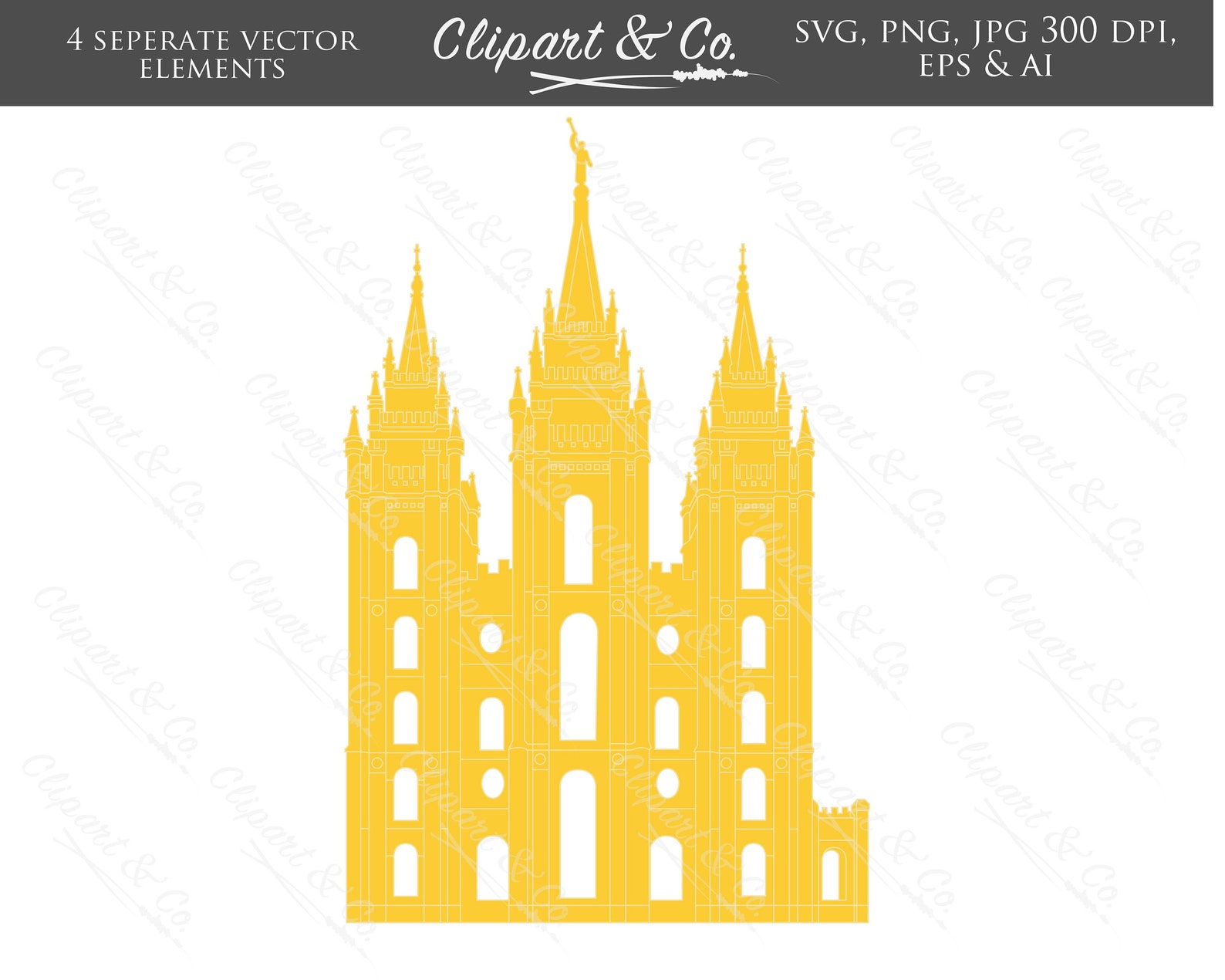Salt Lake Temple Clipart - LDS Temple Art Gold - Salt Lake City Temple ...