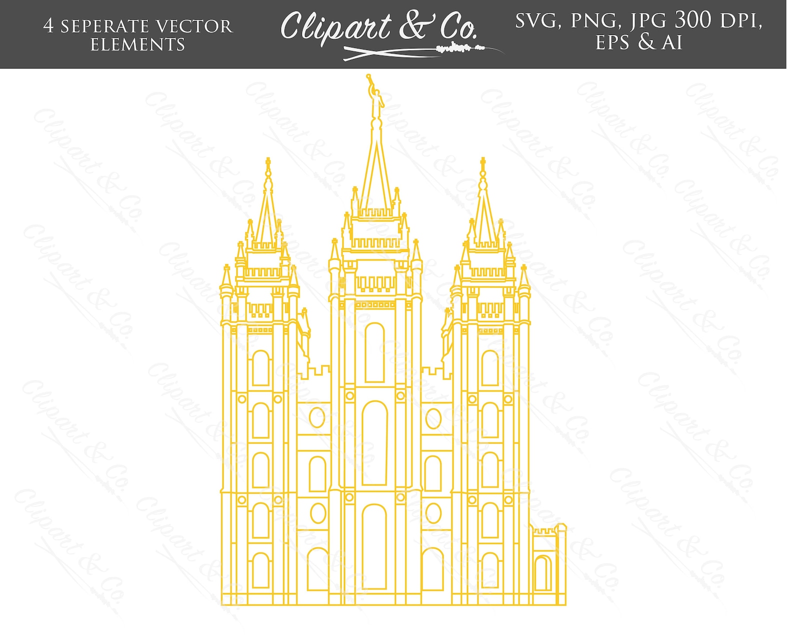 Salt Lake Temple Clipart - LDS Temple Art Gold - Salt Lake City Temple ...