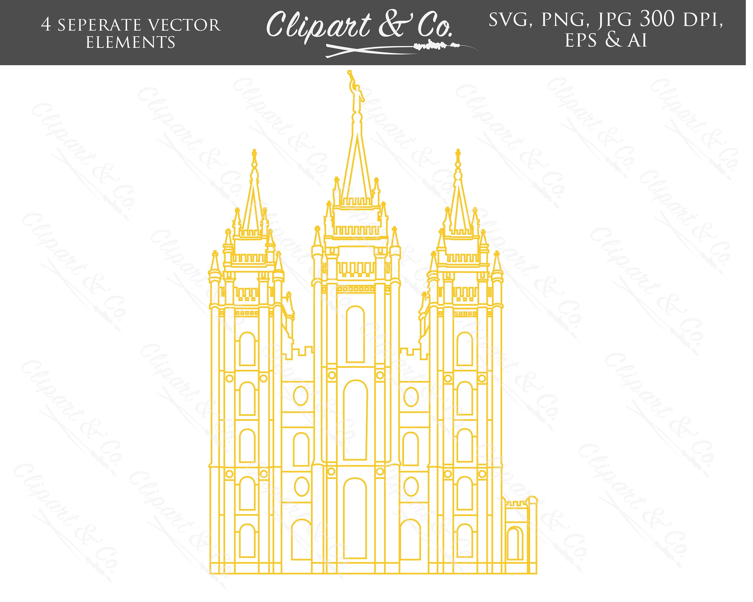 Salt Lake Temple Clipart - LDS Temple Art Gold - Salt Lake City Temple ...