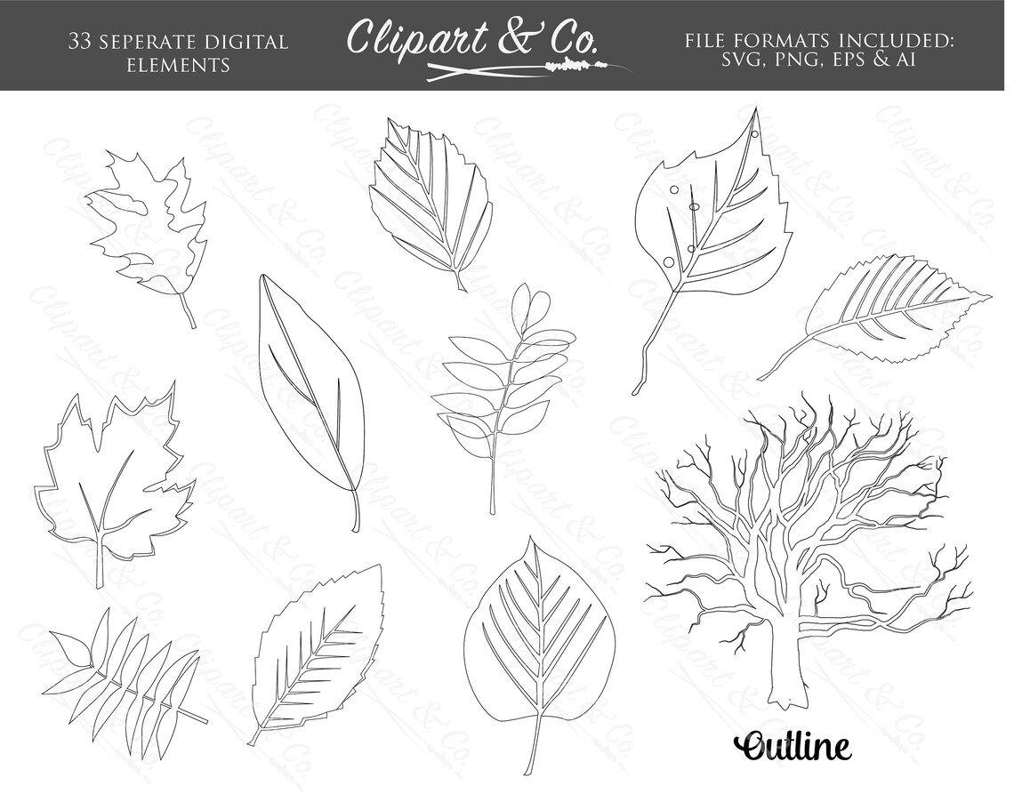 Fall Leaves Clipart SVG Tree Clip Art Design Elements 33 | Etsy