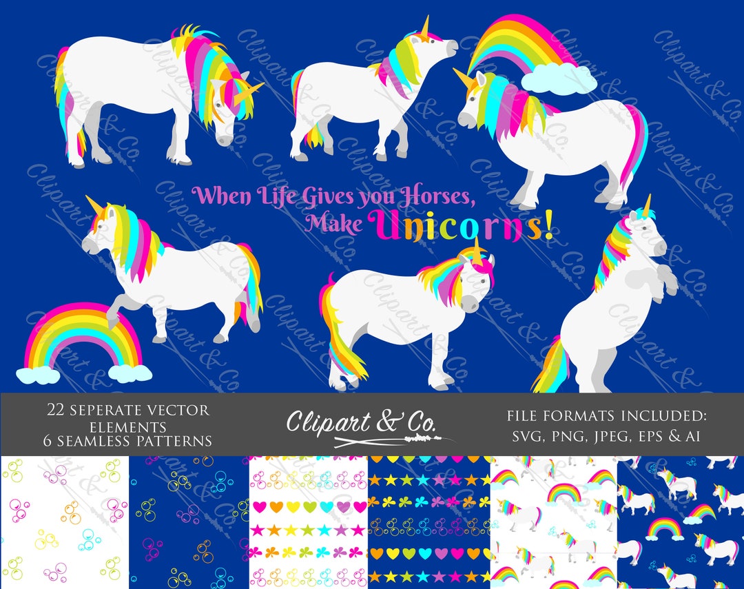 SVG Unicorns Rainbow Clipart Seamless Patterns 22 Design - Etsy