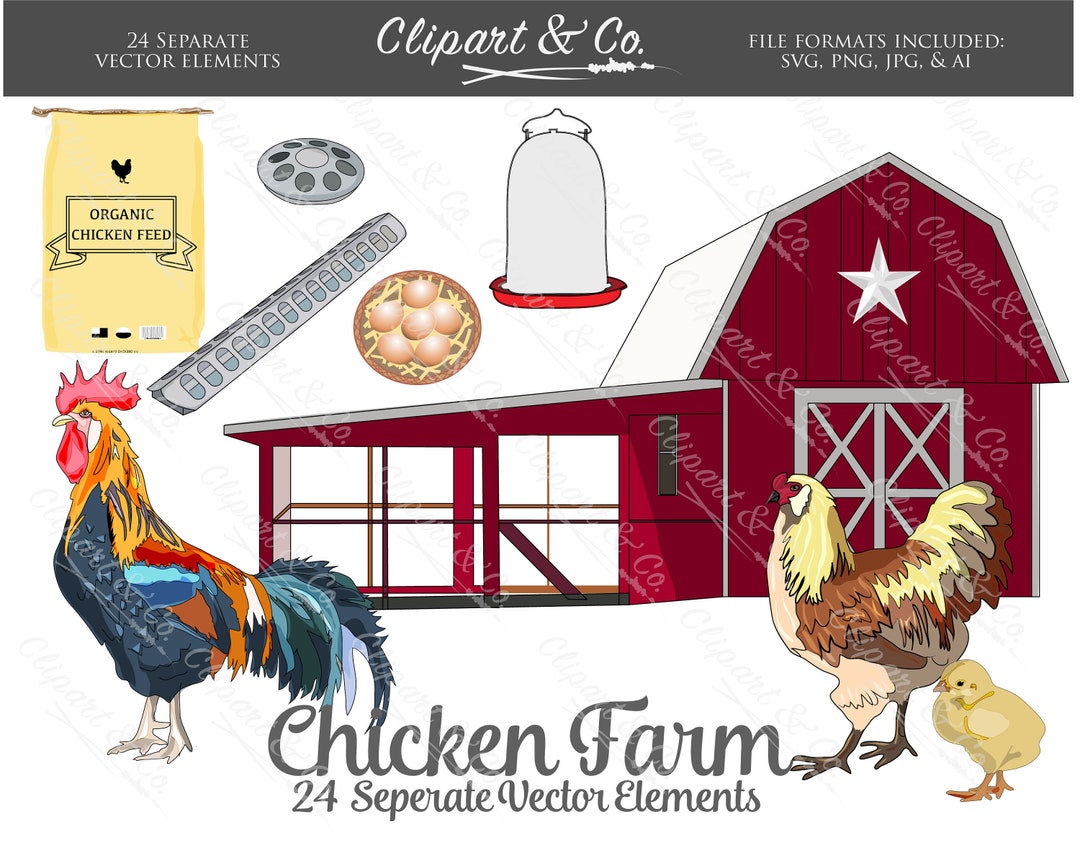 Chicken Farm Animal Clipart Design Elements 24 Vector Images, Chicken ...