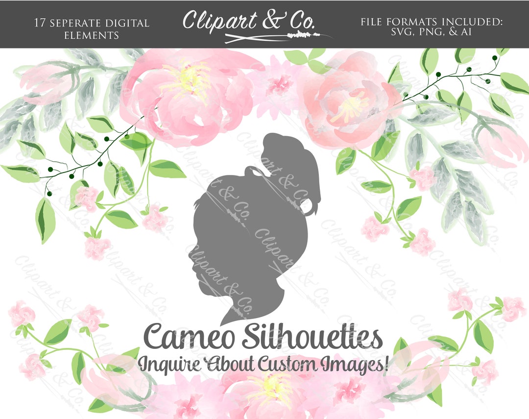 Cameo Watercolor Silhouette Clipart Design Elements and Vector Images ...