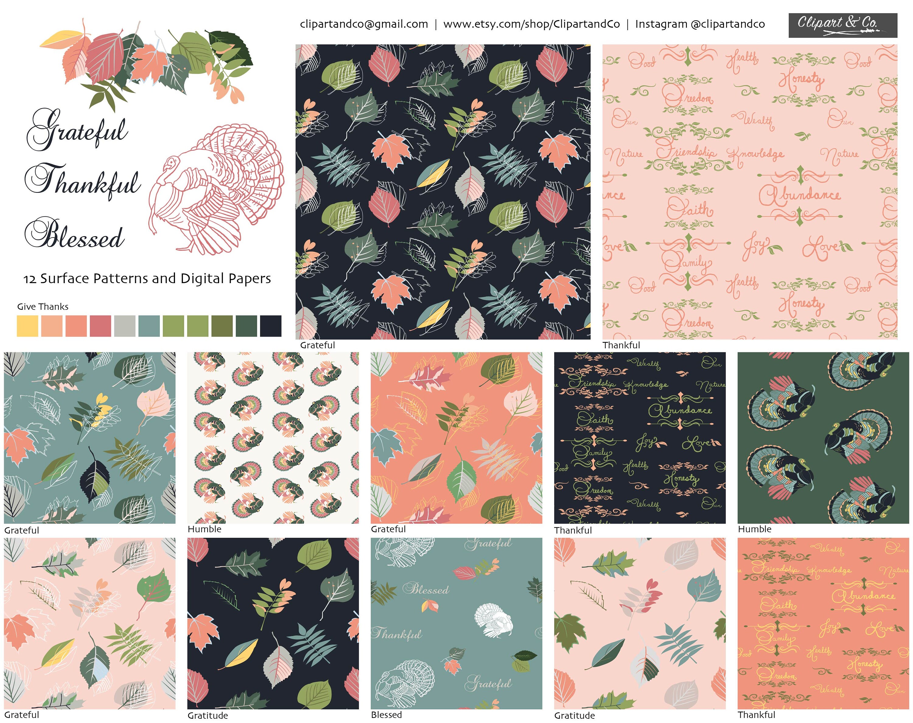 Thanksgiving Digital Papers Fall Digital Papers - Etsy