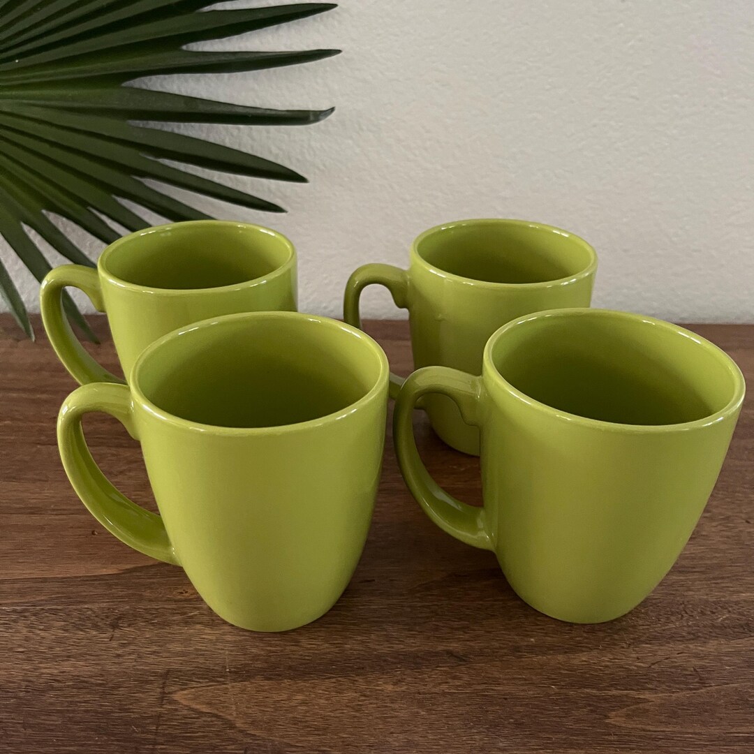 Vintage Set of 4 Lime Green Corelle Coffee Mugs - Etsy