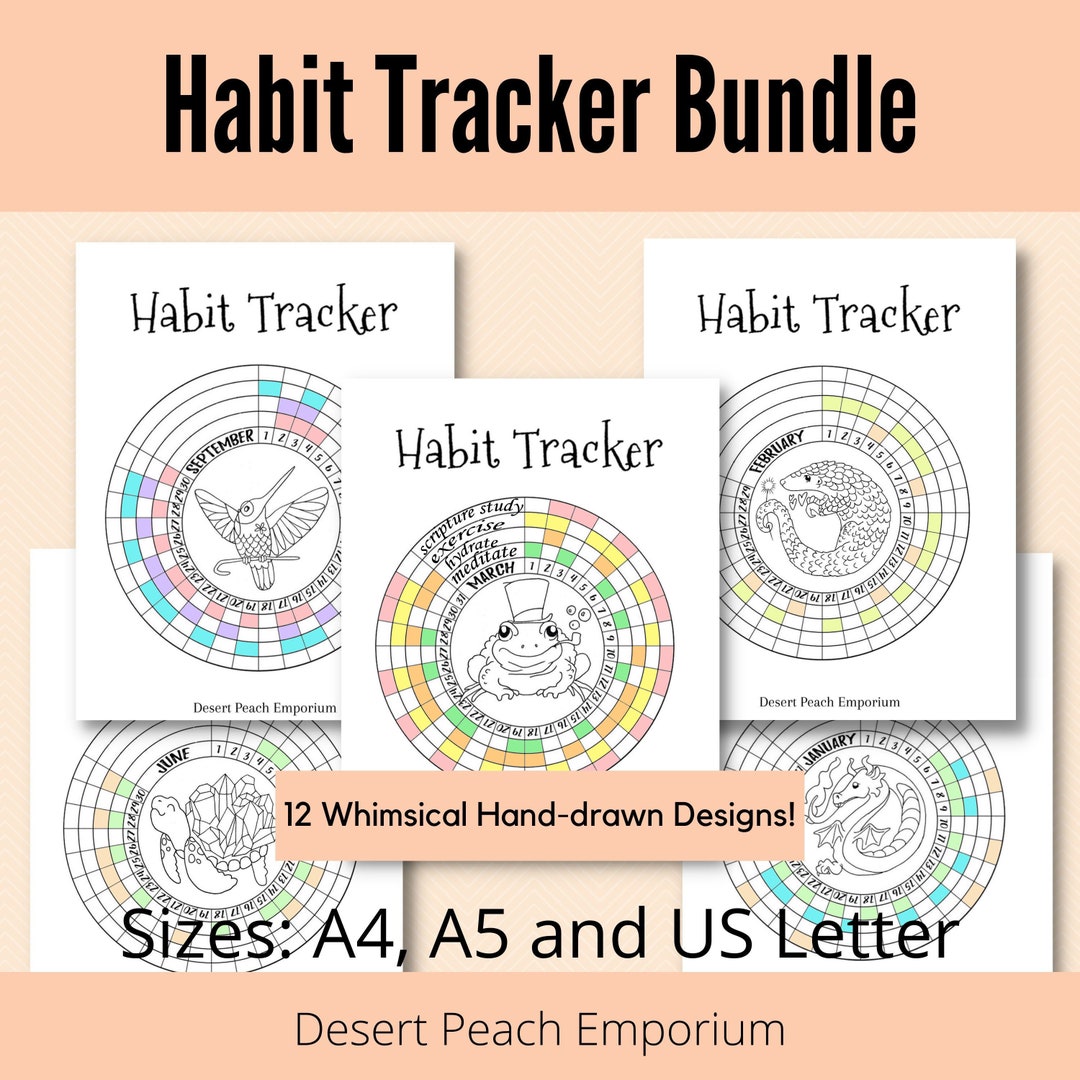 Habit Tracker Printable Coloring Pages, Tracker Bundle, Daily Habit ...