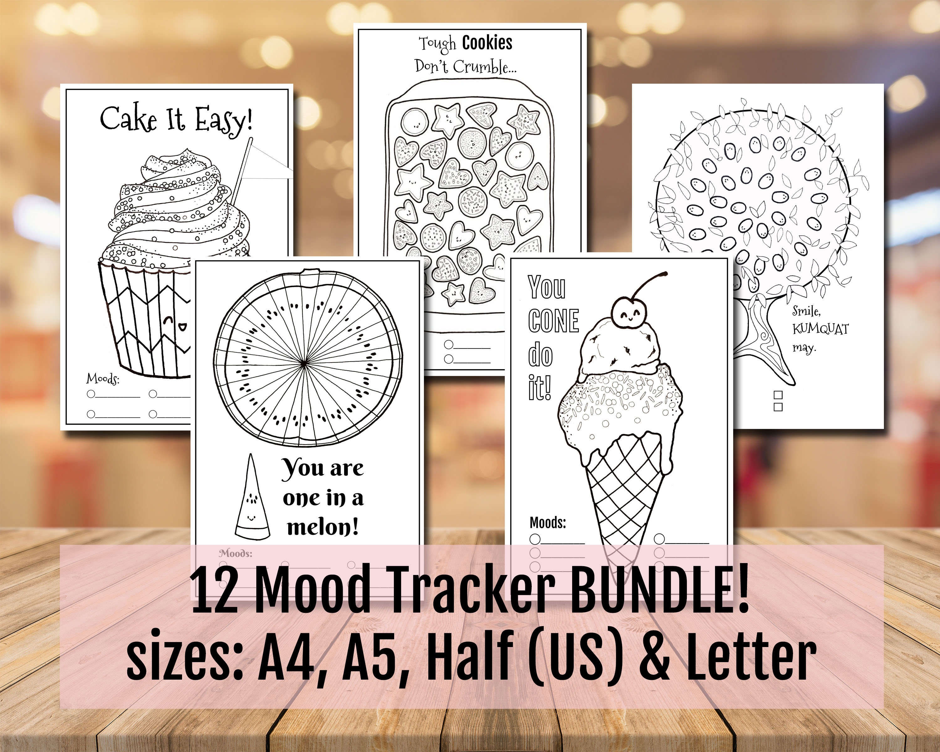 Bullet Journal Trackers Bundle, Coloring Pages, 12 Mood Tracker Bundle ...