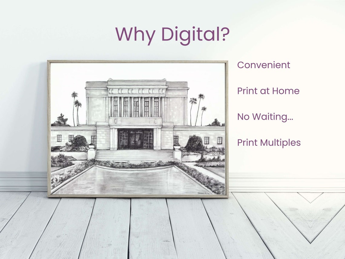 Mesa, Arizona Temple Artwork Digital Download, LDS Temple Drawing ...