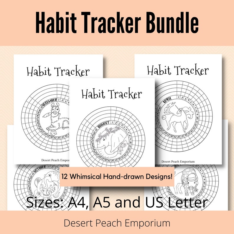 Habit Tracker Printable Coloring Pages, Tracker Bundle, Daily Habit ...