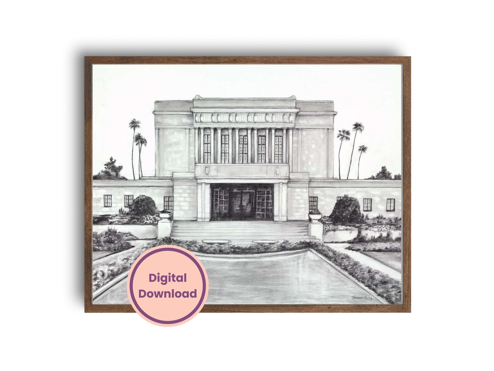 Mesa, Arizona Temple Artwork Digital Download, LDS Temple Drawing ...