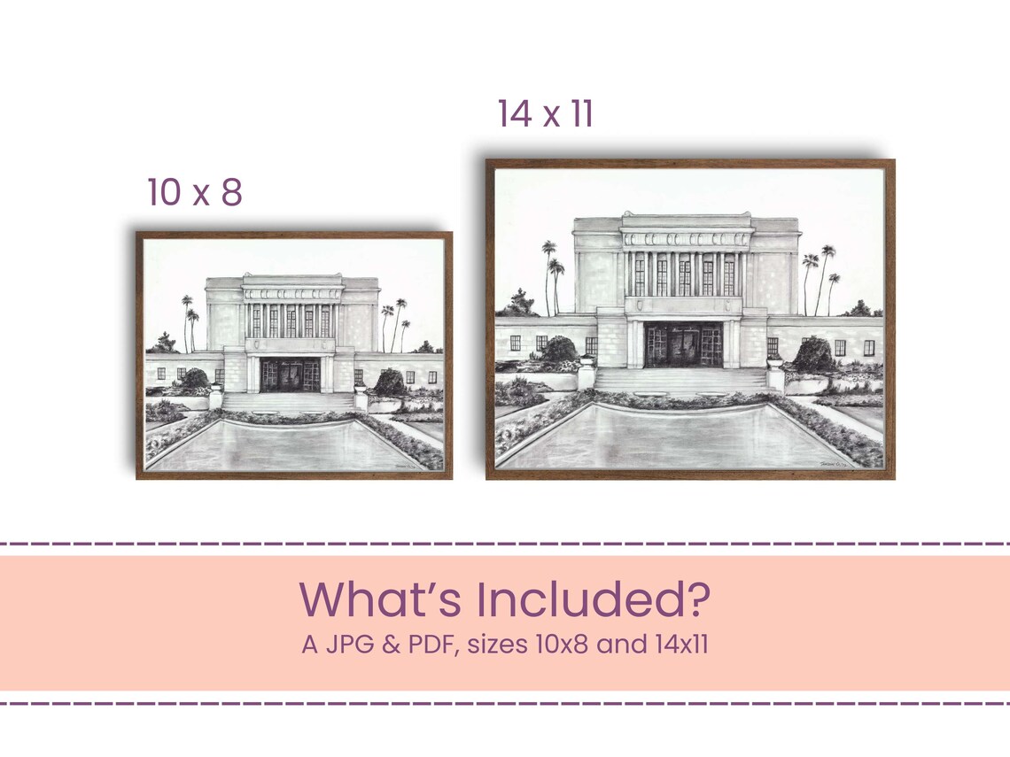 Mesa, Arizona Temple Artwork Digital Download, LDS Temple Drawing ...