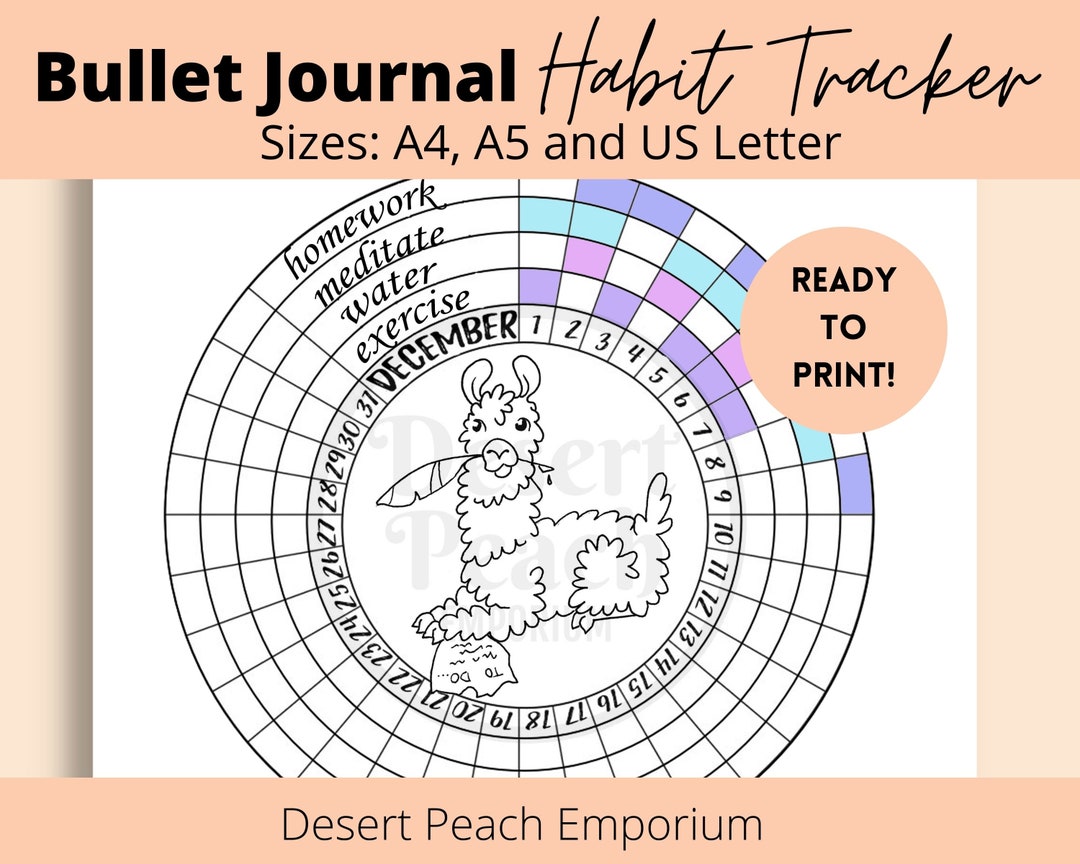 Habit Tracker Printable Coloring Page Bullet Journal Insert - Etsy