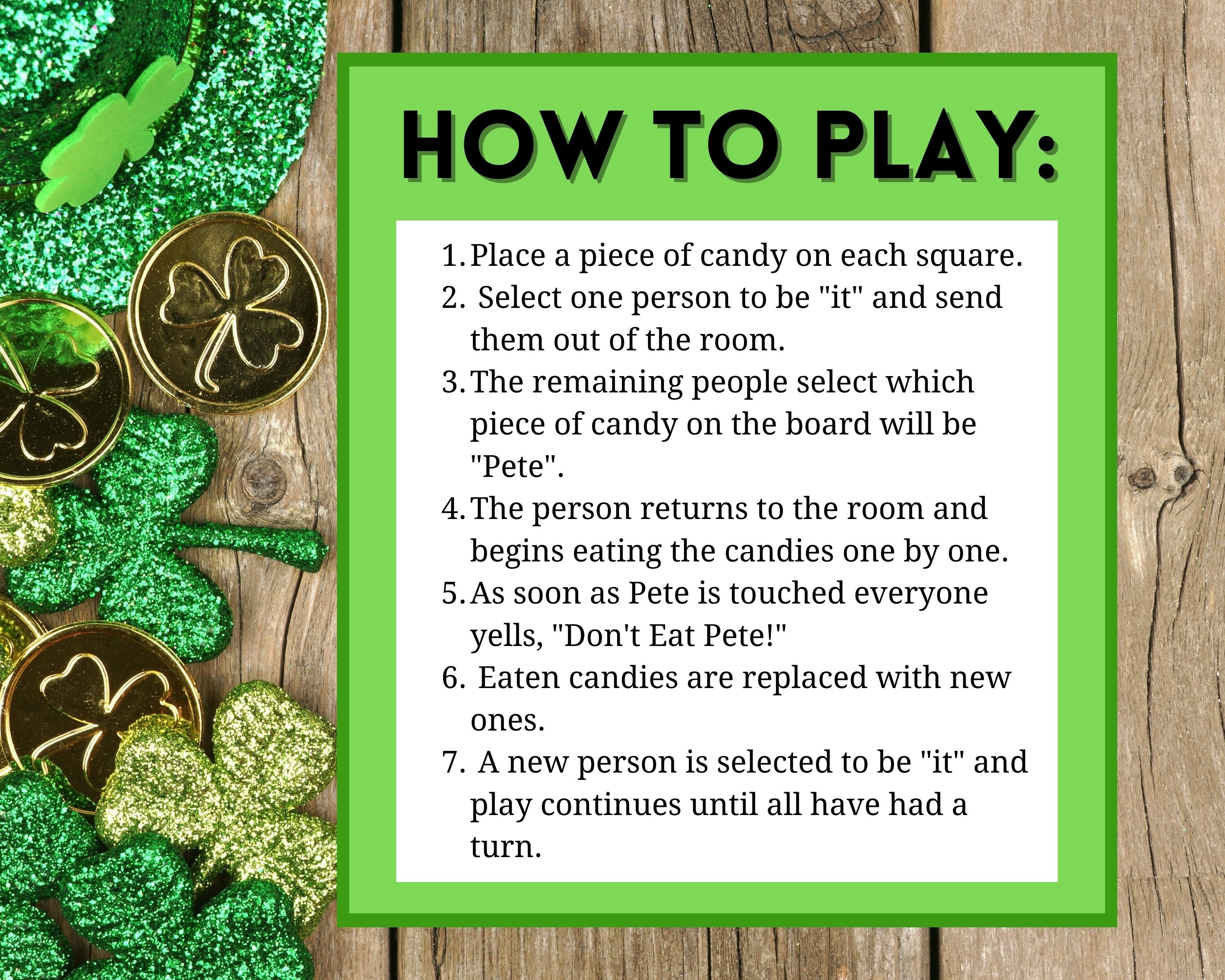 St Patrick's Day Game, Don't Eat Pete, Kids Game, Printable Kids Games ...
