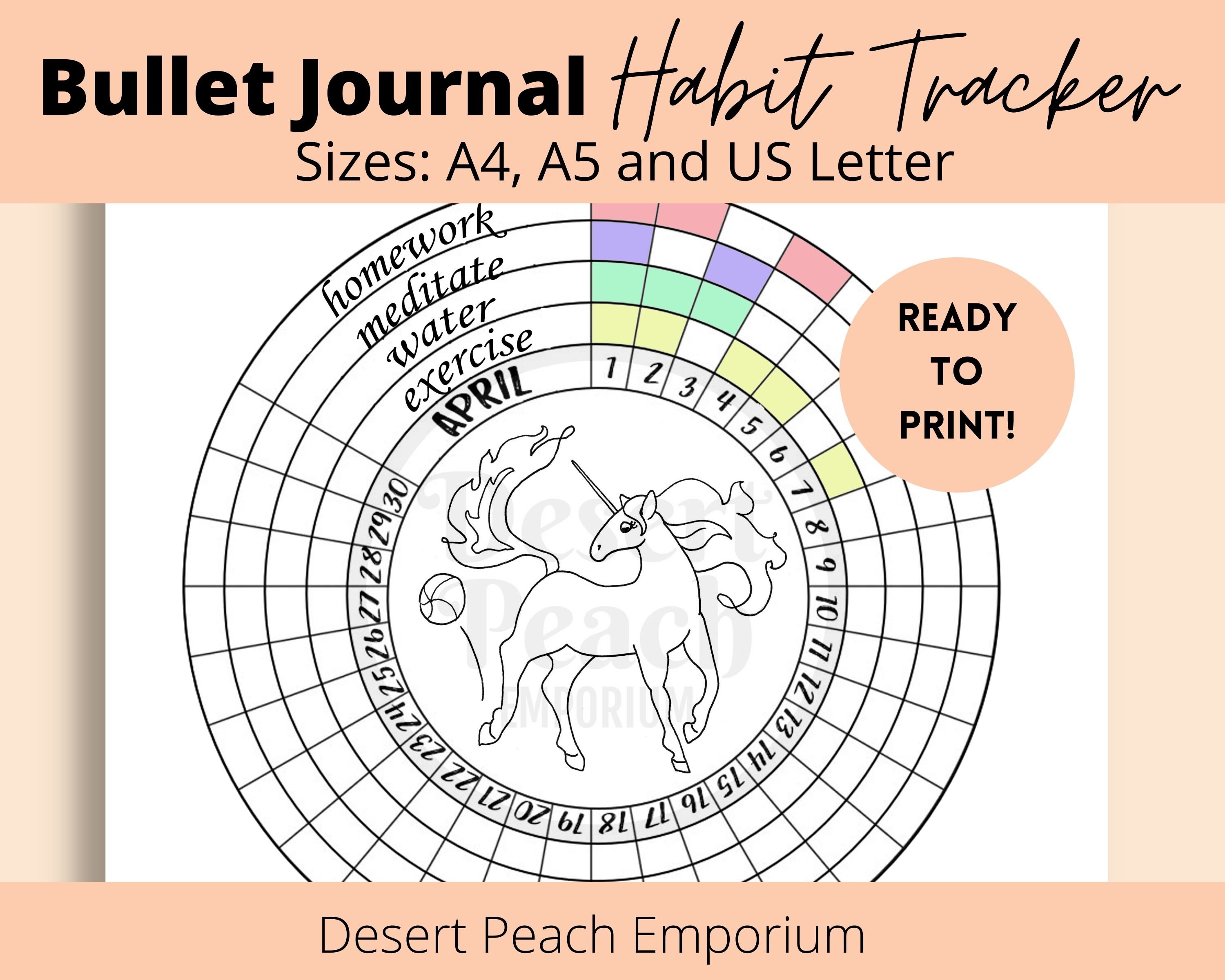 Habit Tracker Printable Coloring Page Bullet Journal Insert - Etsy