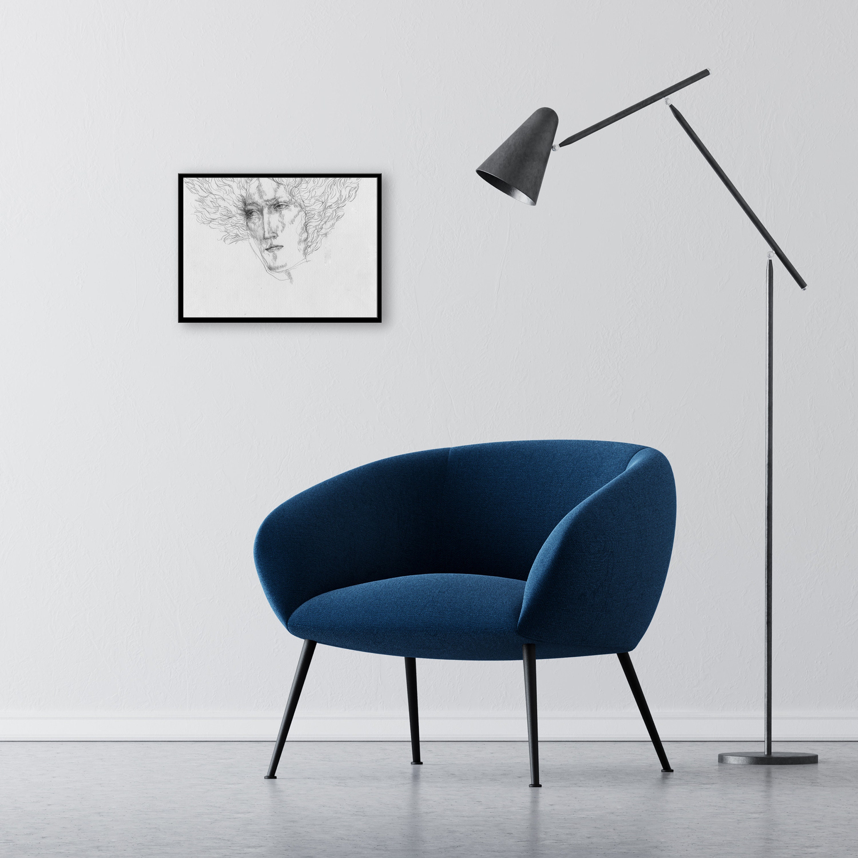 Melancholy. Portrait of a Beautiful Girl Drawn in a Graphic - Etsy