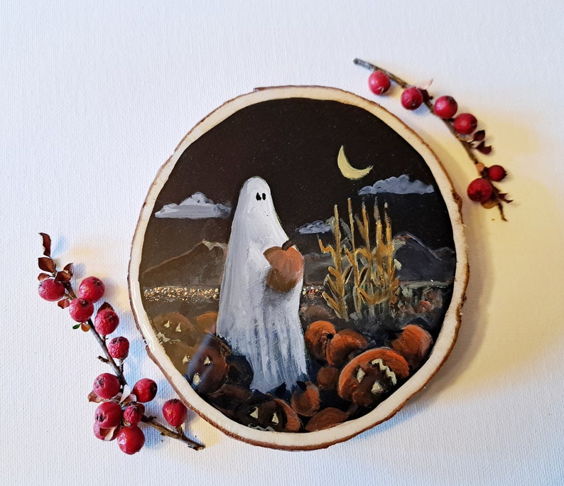 Spooky Ghost Art, Gothic Christmas Gift, Original Ghost Painting Wood ...