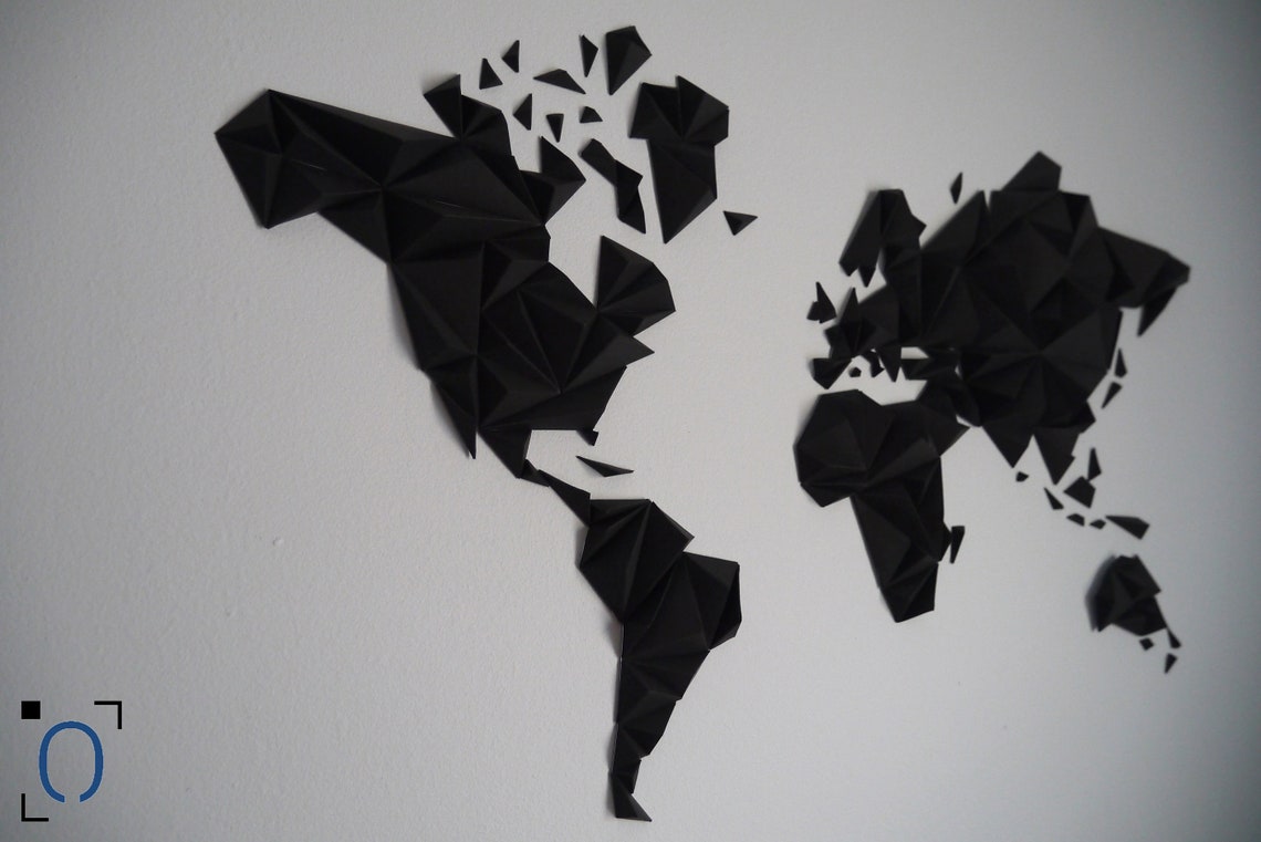 Kit Papercraft World Map 3D Black S/M/L Size Wall - Etsy