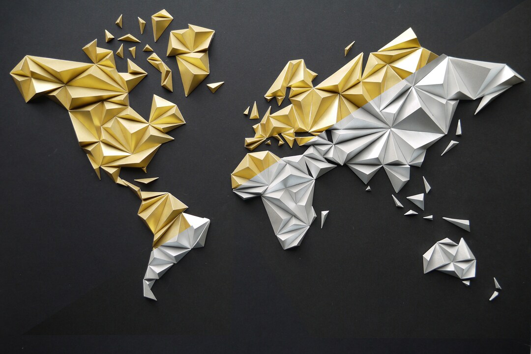 Kit Papercraft World Map 3D Gold/silver S/M/L Size Wall - Etsy