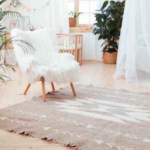 Neutral Beige Aztec Rug With White Pattern 5x7, Large Wool Area Rug ...