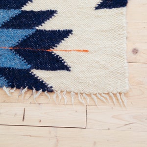 White Navy Blue Aztec Area Rug 92"х56", Indigo Blue Boho Rug With ...