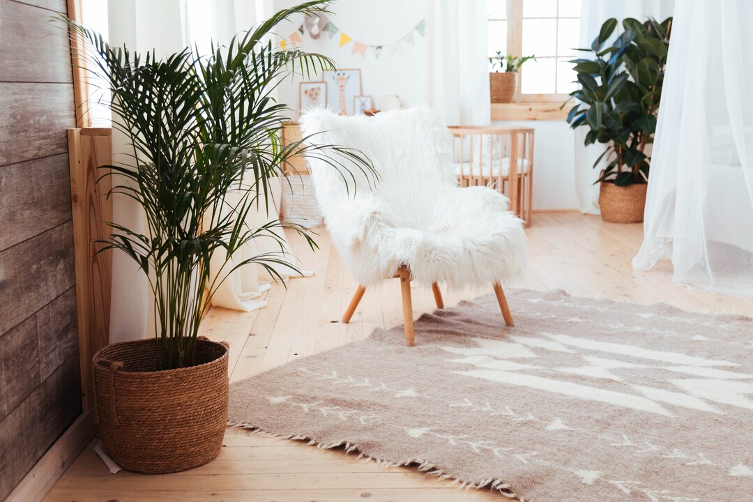 Neutral Beige Aztec Rug With White Pattern, Large Wool Area Rug ...