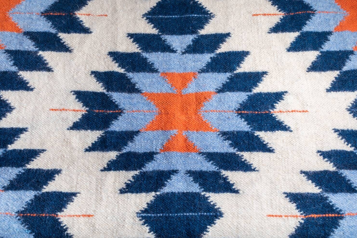 White Navy Blue Aztec Area Rug 92х56, Indigo Blue Boho Rug With Orange ...