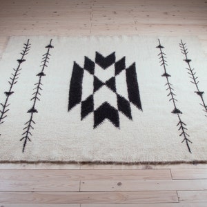 White and Black Aztec Wool Area Rug 6х7, Large White Aztec Rug, White ...