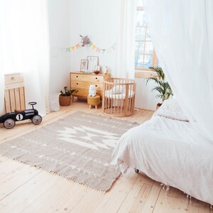 Neutral Beige Aztec Rug With White Pattern 5x7, Large Wool Area Rug ...