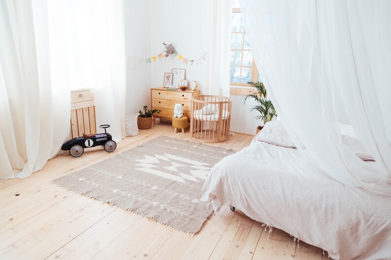 Neutral Beige Aztec Rug With White Pattern 5x7, Large Wool Area Rug ...