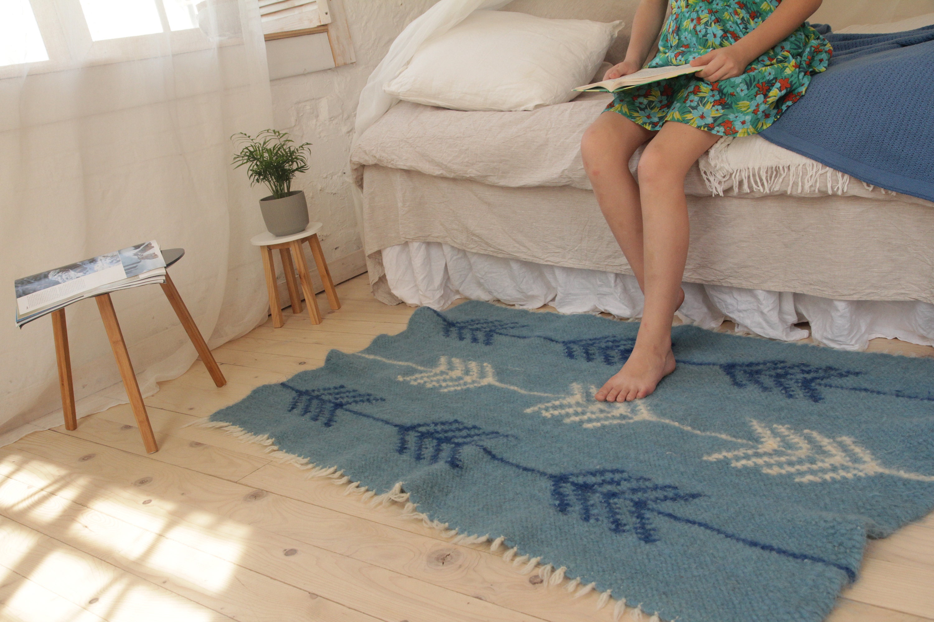 Small Blue Rug With Arrows 32 х 60 Blue Wool Mat - Etsy