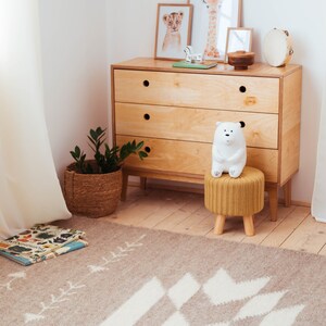 Neutral Beige Aztec Rug With White Pattern 5x7, Large Wool Area Rug ...