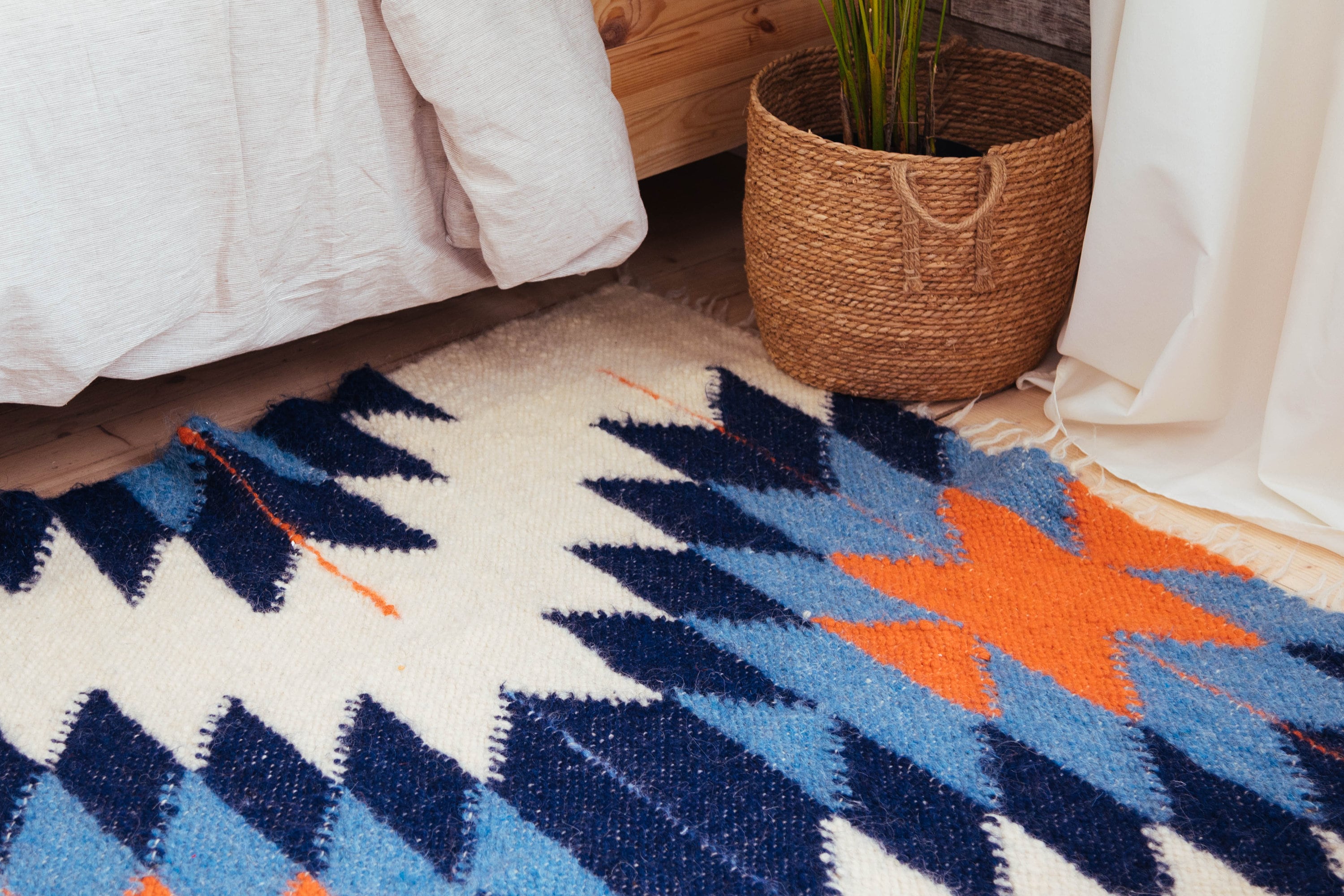 White Navy Blue Aztec Area Rug 92х56, Indigo Blue Boho Rug With Orange ...