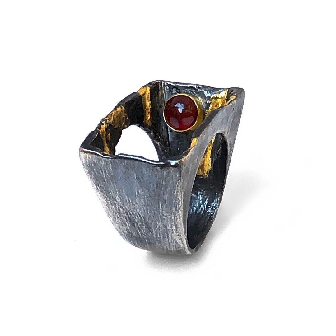 Unique Gem Ring, Mixed Metal Ring, Sterling Silver Oxidized Ring ...