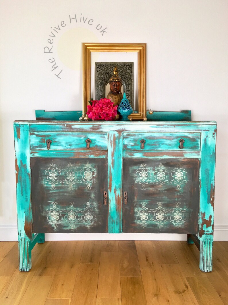 Bespoke boho unique surf hand painted upcycled sideboard / | Etsy